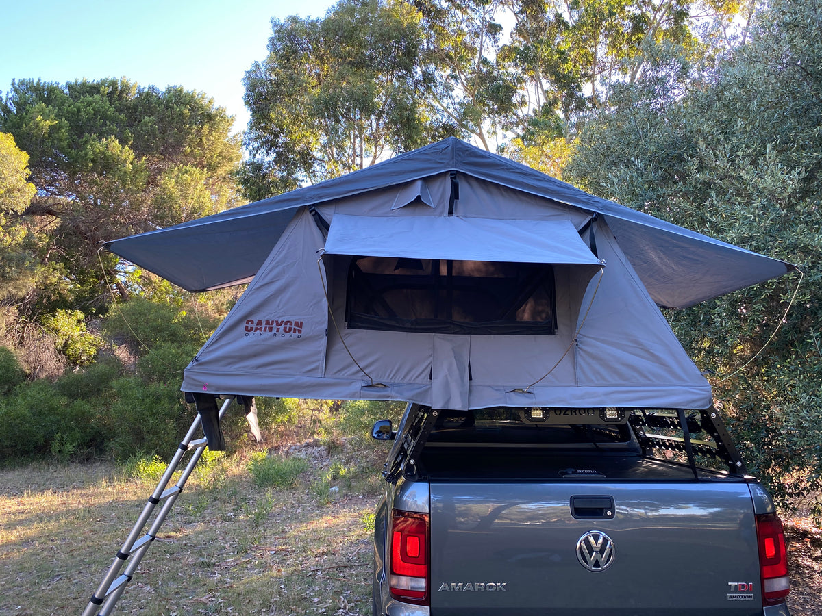 Rooftop Tent & Tub Rack Package - 2 Person Soft Shell Tent (Short Styl ...