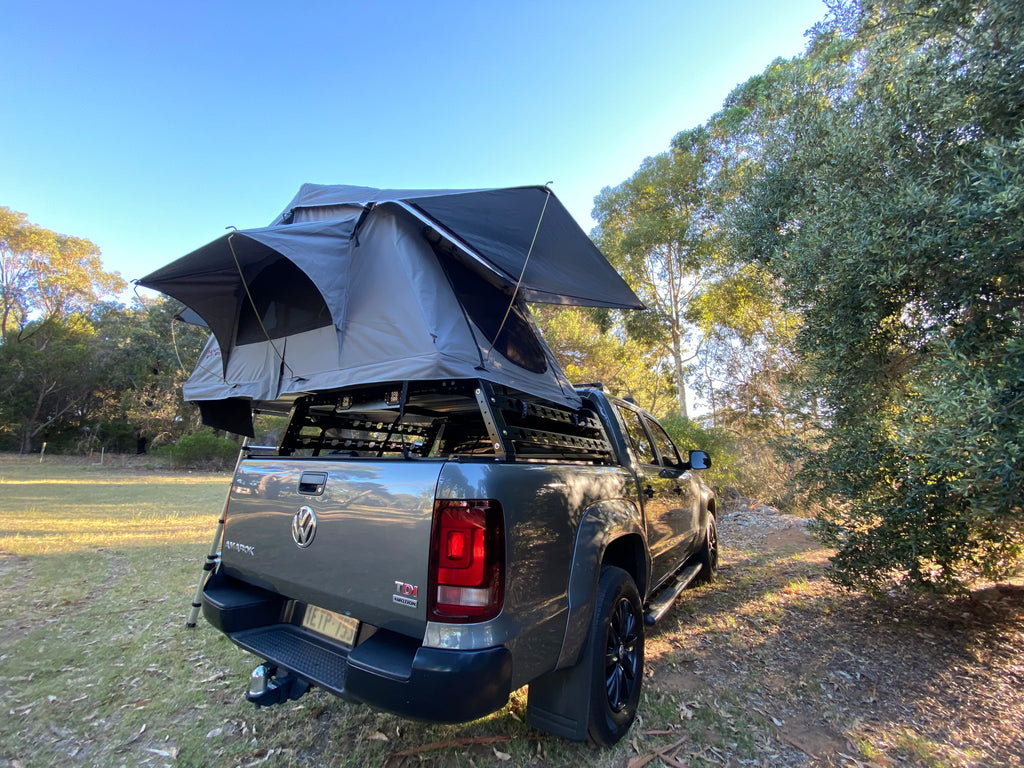 Rooftop Tent & Tub Rack Package - 2 Person Soft Shell Tent (Short Styl ...